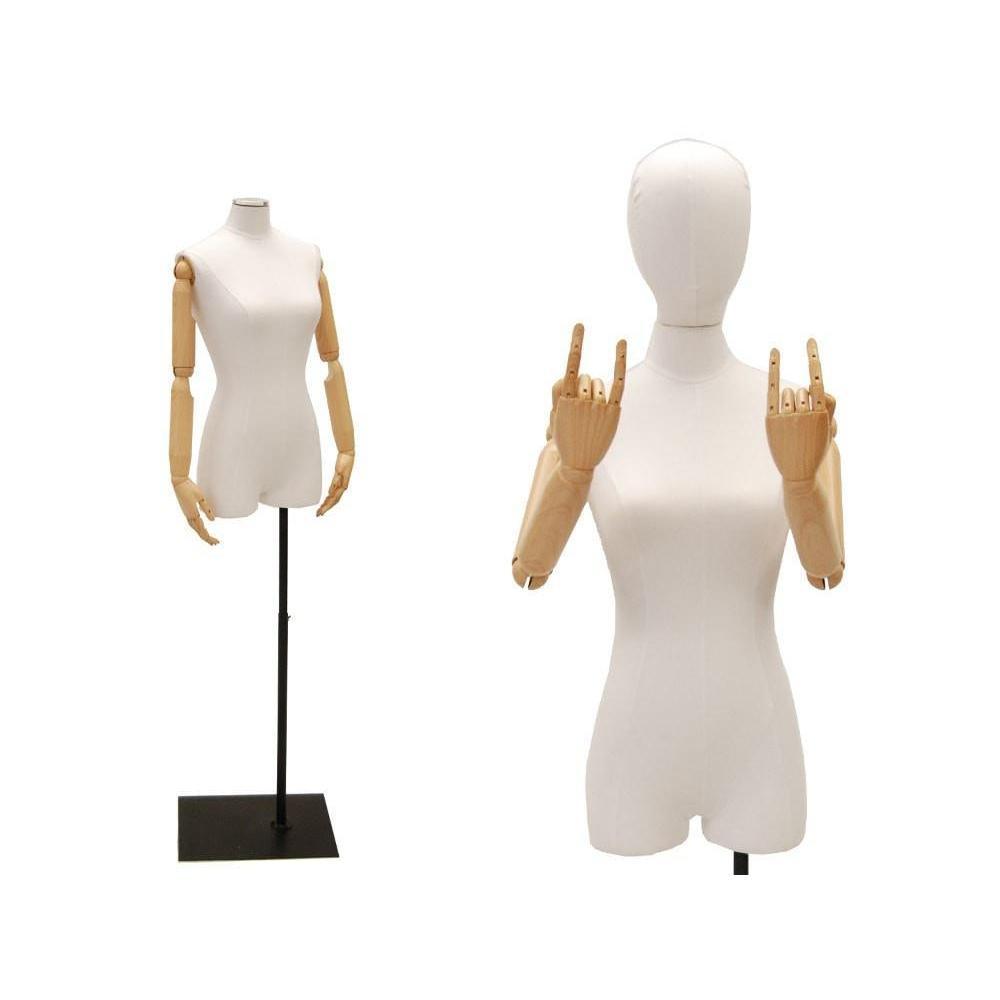 Female Pure White Linen Dress Form with Arms MM-1WLARM - Mannequin Mall